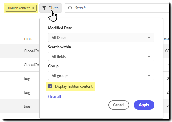 Hide or Unhide an agreement from view on the Manage page